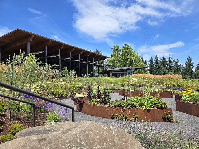 Contemporary design embraces sustainable growing with raised beds that would make Martha Stewart jealous.