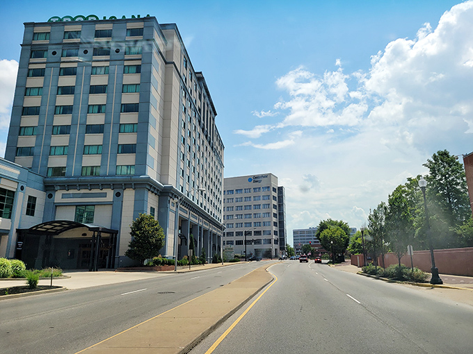 Evansville's downtown blends historic architecture with modern amenities. Those mid-rise buildings house affordable apartments perfect for retirees seeking urban convenience on a budget.