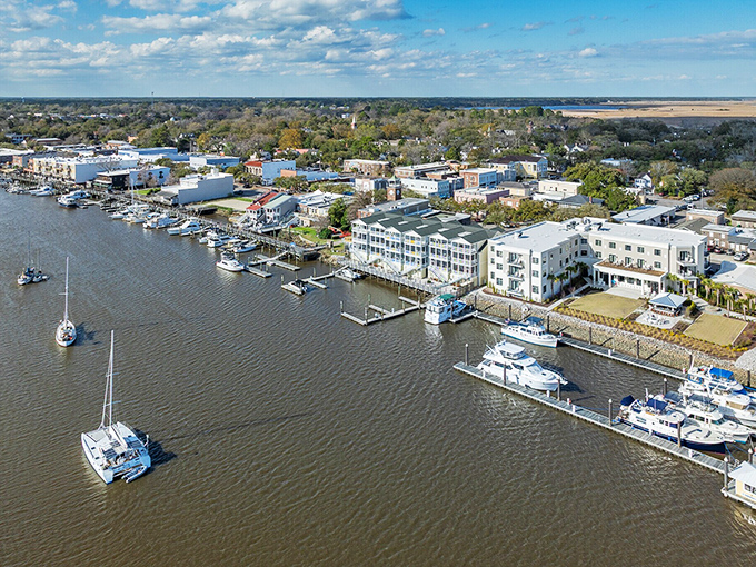 Georgetown's harbor welcomes boats like an old friend, where working vessels and pleasure craft share the water.