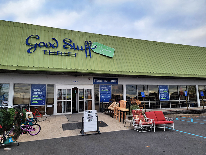 Good Stuff Thrift lives up to its name with a cheerful green exterior. Where Marie Kondo's castoffs spark joy in new homes.