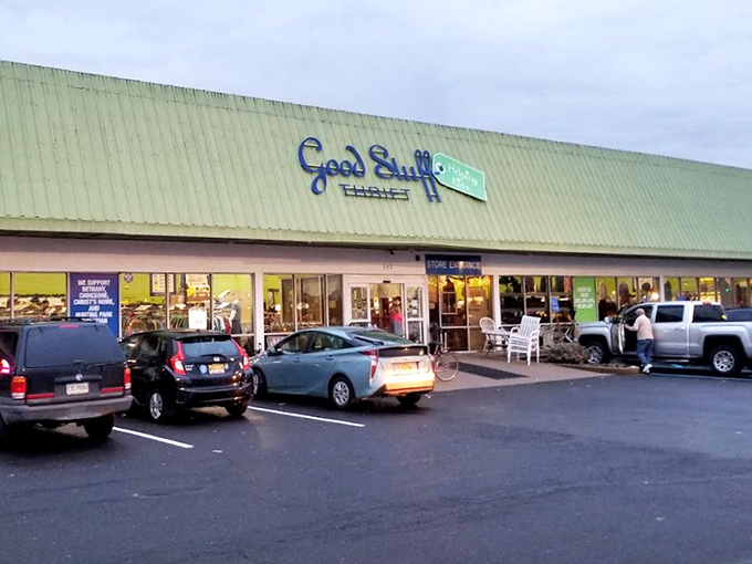 Good Stuff Thrift lives up to its name with that cheerful green roof. A bargain oasis where one person's castoffs become another's treasures.