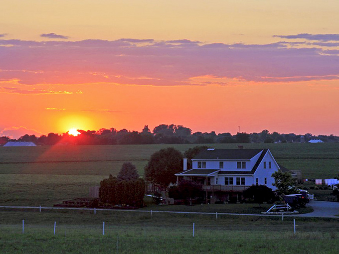 Rolling farmland stretches endlessly around Gordonville, painted in nature's most soothing green palette.