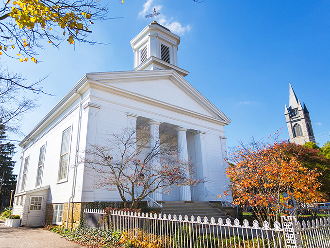 Granville's white church sits pretty as a picture, making every Sunday feel like a Norman Rockwell painting.