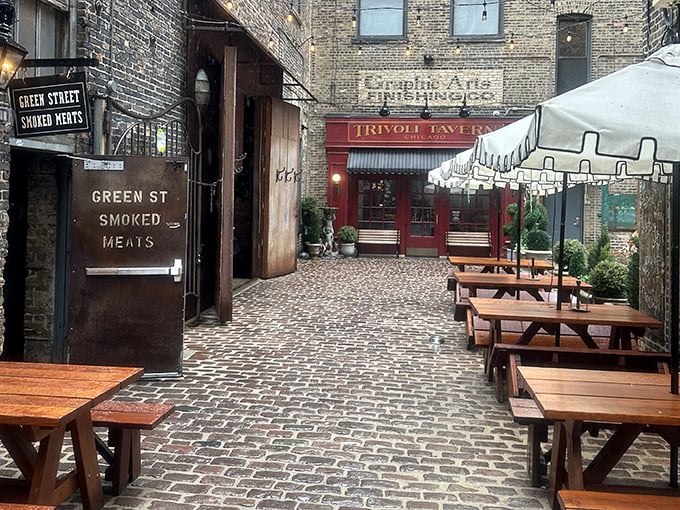 Down this cobblestone alley lies Green Street Smoked Meats, Chicago's worst-kept BBQ secret. It's like stumbling into a meat lover's speakeasy.
