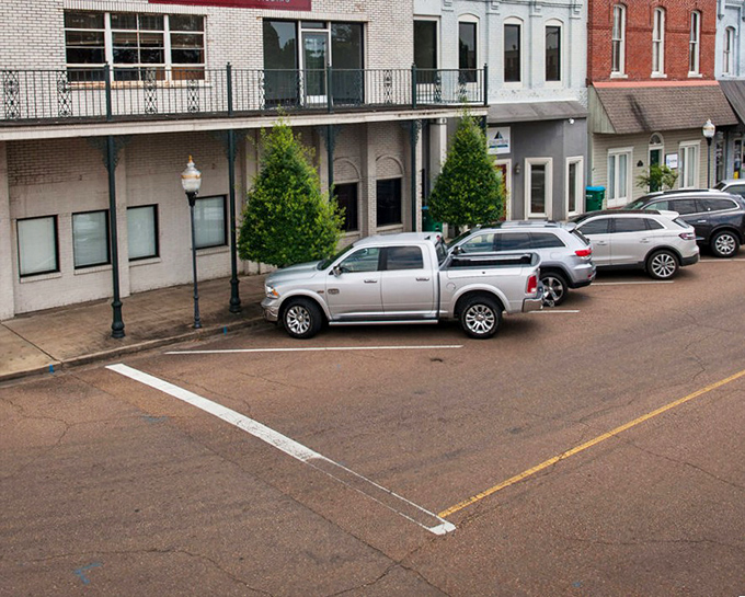 Angle parking in Grenada - where finding a spot is easier than finding your keys.