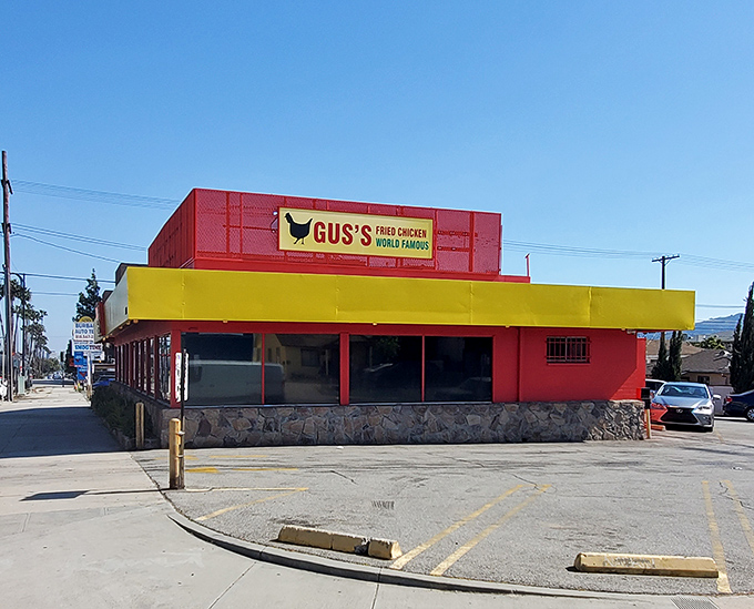 That red and yellow color scheme screams "serious fried chicken ahead" louder than a dinner bell at suppertime.