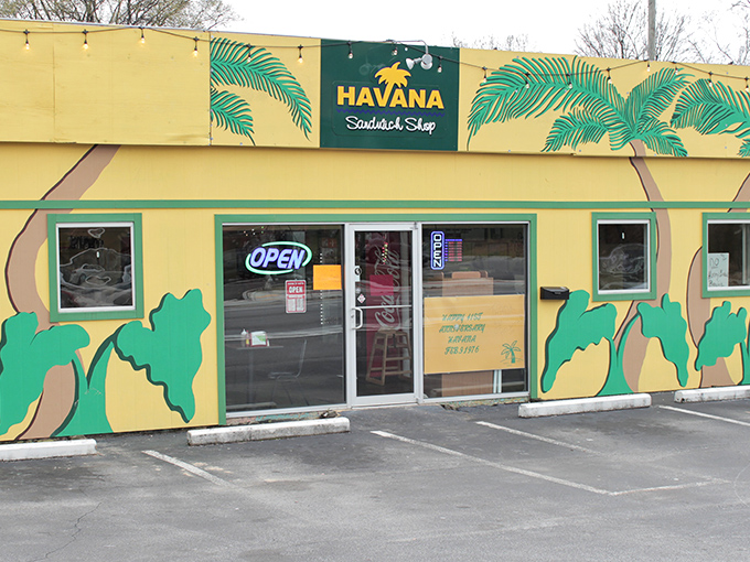 Havana's sunny yellow exterior is like a tropical vacation for your lunch break. Cuban sandwich paradise awaits!