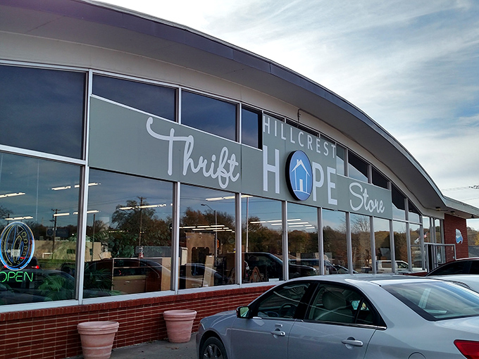 Hillcrest Hope's curved architecture welcomes shoppers like a warm hug from grandma's closet.