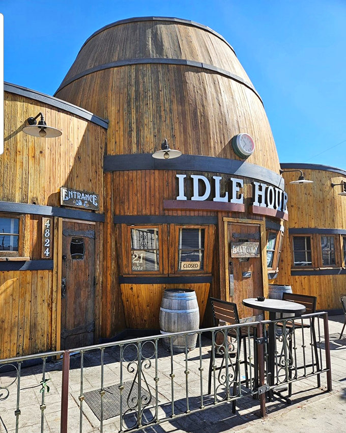 Step inside this giant barrel-shaped bar where the architecture is as smooth as the whiskey they serve.