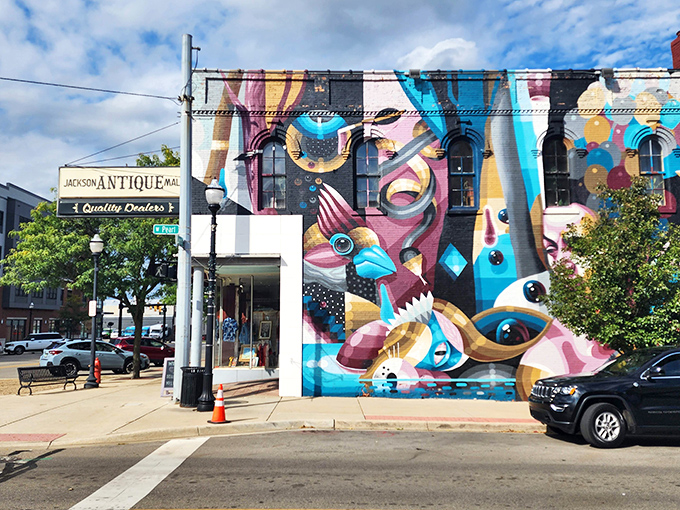 Downtown Jackson's colorful murals create the perfect backdrop for this urban antique hunting adventure waiting inside.