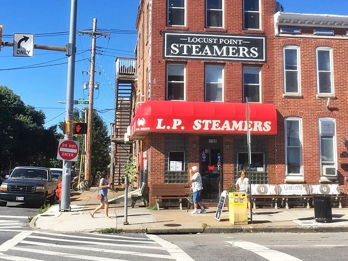 Brick buildings and steamer signs - Baltimore's version of a lighthouse guiding hungry souls home.