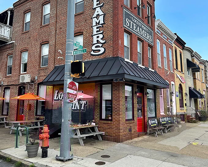 Corner brick charm meets serious seafood at L.P. Steamers - Baltimore's hidden Locust Point gem shines bright.