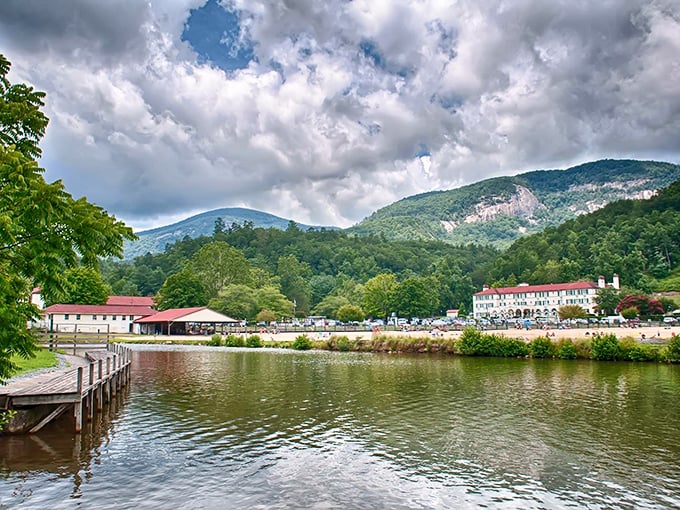 Lake Lure Town View: Nobody puts Lake Lure in a corner! Famous for 'Dirty Dancing,' this waterfront town delivers mountain-meets-lake perfection.