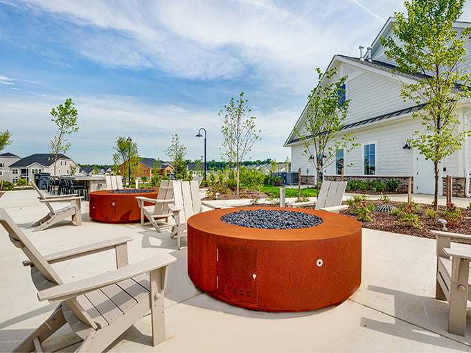 That fire pit practically begs for s'mores and storytelling sessions under Maryland's starlit skies.