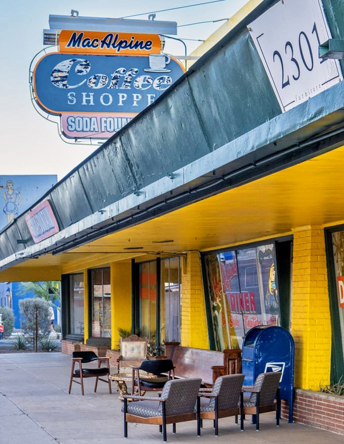 MacAlpine's sunny yellow exterior with its vintage signage &ndash; where nostalgia is always on the menu.