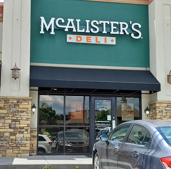 McAlister's green and orange colors pop against Pigeon Forge's mountain backdrop like a friendly roadside invitation.
