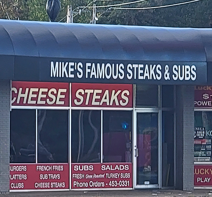 Mike's Famous Steaks & Subs doesn't need fancy decor when those red "CHEESE STEAKS" signs are practically sending smoke signals to your hunger pangs.