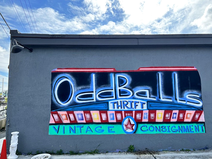 Oddballs Nifty Thrift's neon-style sign glows with personality. This isn't just a store&mdash;it's a statement that "normal" is overrated!