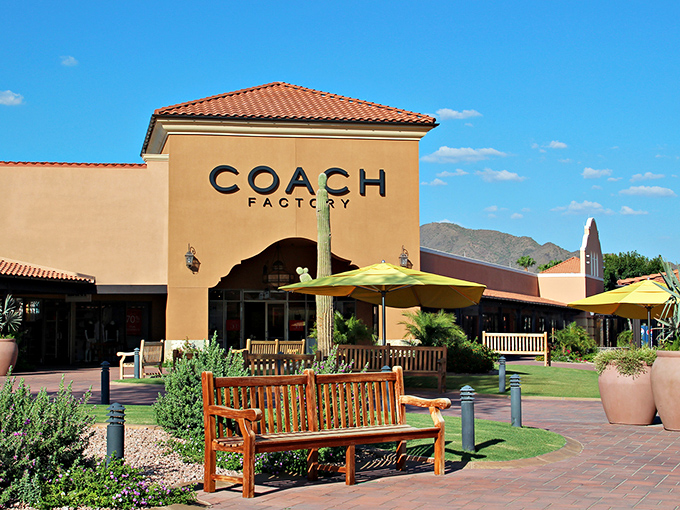 Coach factory outlet where premium leather goods meet Arizona sunshine in this shopper's desert oasis.
