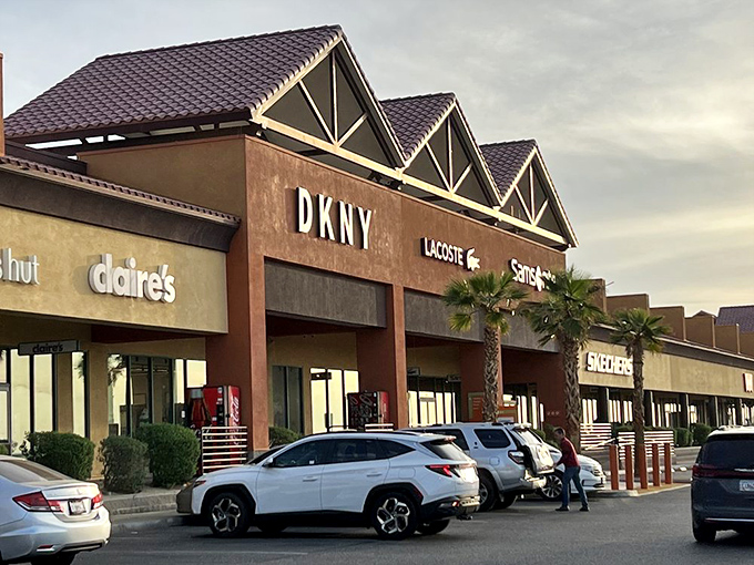 Those desert mountains are watching you save money on designer brands in the middle of nowhere.
