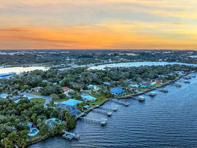 Sunset over Palm Bay's peaceful waterways where dock life means watching nature's show every evening. Better than anything on Netflix!