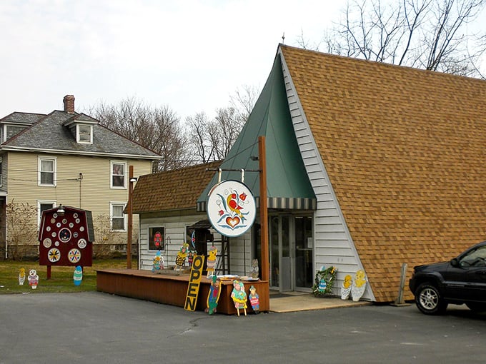 Paradise's colorful craft shop looks like a rainbow decided to open a business - whimsy meets practicality beautifully.