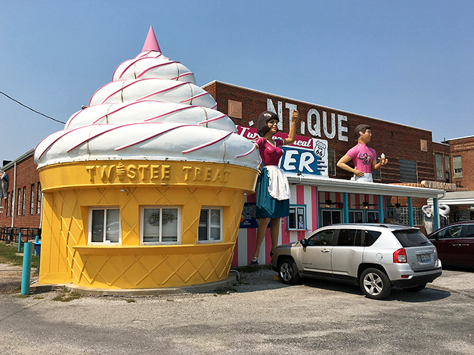 That giant ice cream cone isn't just decoration &ndash; it's a sweet promise of vintage delights inside.