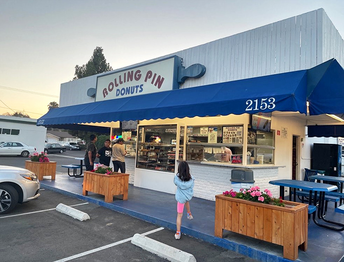 Simple white walls and blue trim &ndash; because when your donuts are this good, fancy decorations are unnecessary.