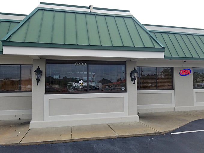That green roof catches your eye like a beacon, calling all hungry souls to breakfast paradise.