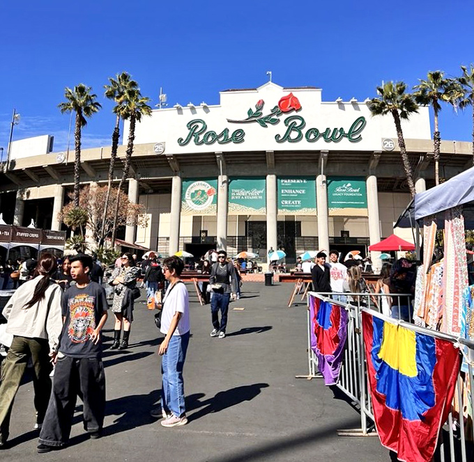The iconic Rose Bowl becomes a shopper's stadium where vintage dreams come true every second Sunday.