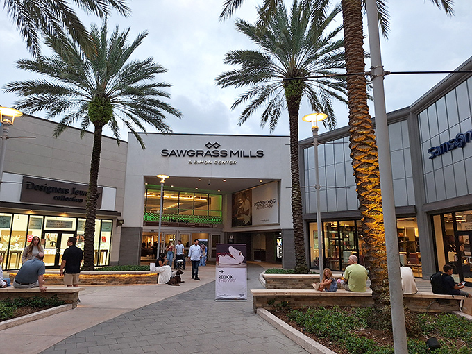 Palm trees and endless storefronts – it's like someone built a shopping city and forgot to stop building.