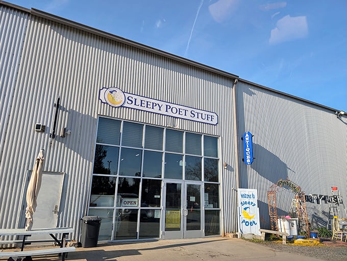 This industrial-chic exterior promises serious antique hunting adventures that'll make your heart skip several beats.