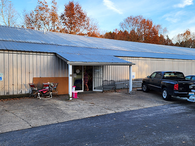 Southern Kentucky Flea Market's humble exterior hides a wonderland of treasures. Never judge a bargain book by its metal building cover!