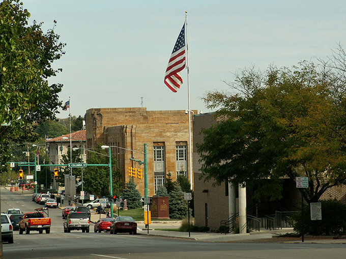 Springfield's grand courthouse commands respect with columns that have witnessed decades of community history.