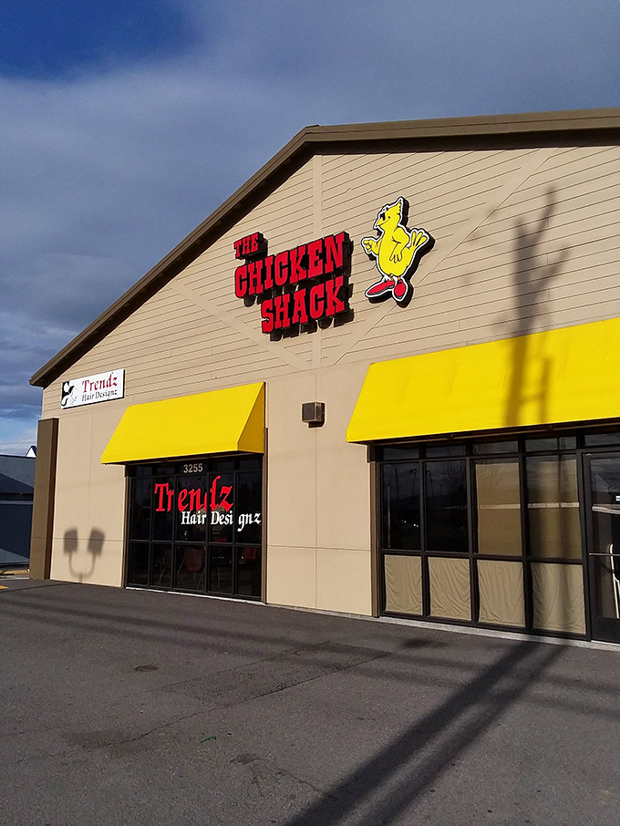 Yellow walls and a dancing chicken mascot - sometimes the best spots look wonderfully ridiculous.