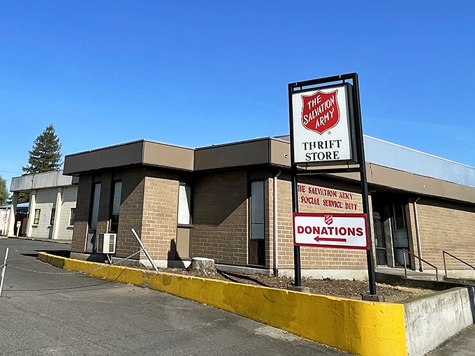 The Salvation Army's clean storefront promises organized shopping where good deals meet good deeds perfectly.