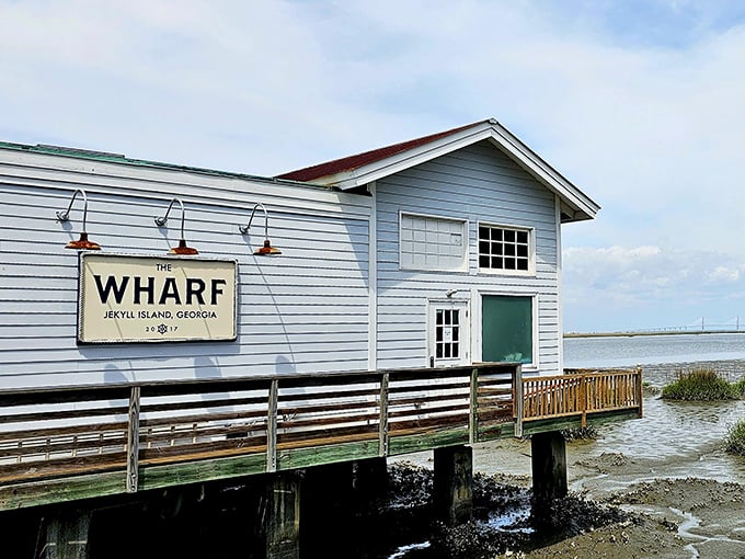 Walking this weathered pier to dinner feels like stepping into a coastal fairy tale.