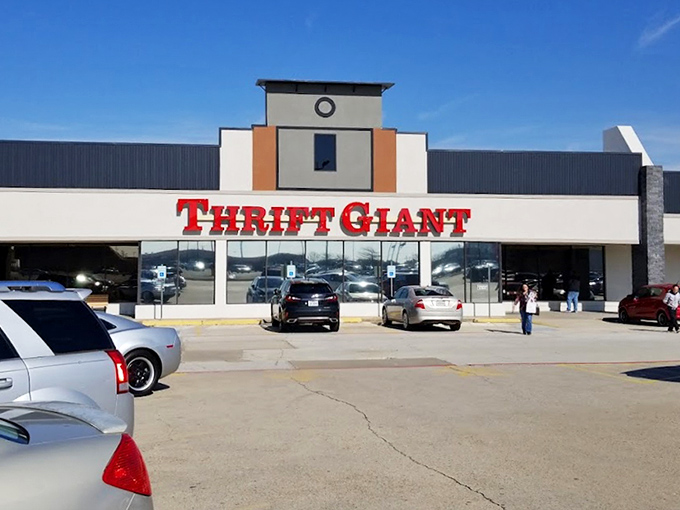 Thrift Giant lives up to its name with a storefront as bold as Texas itself. Those red letters promise big savings inside!