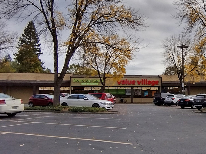 Value Village sits quietly in its strip mall home. Don't let the modest exterior fool you—inside lies a bargain hunter's paradise!