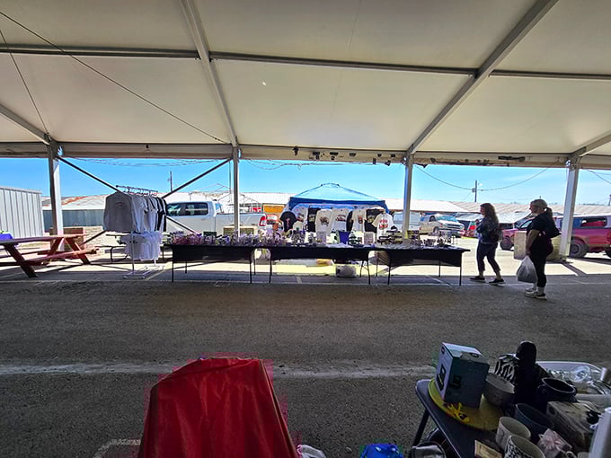 Browsing treasures under the big tent &mdash; where local finds and unique bargains come to life at the flea market.