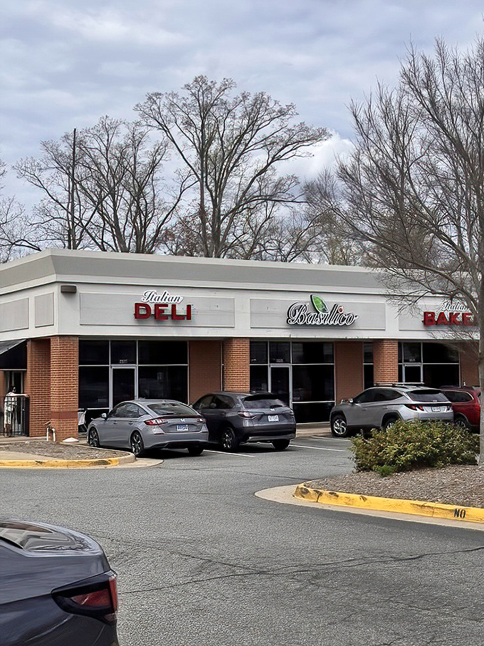 The brick and modern design hints at serious deli business happening behind those unassuming glass doors.
