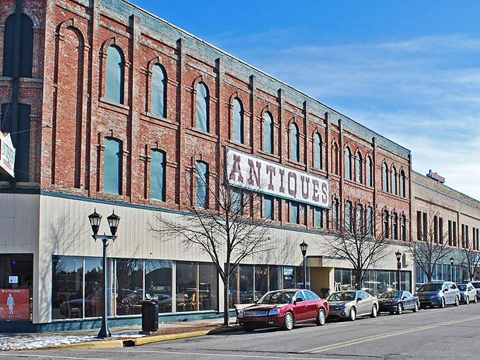 The classic storefronts of Bay City's downtown district offer antique shopping and local businesses in beautifully maintained historic buildings.