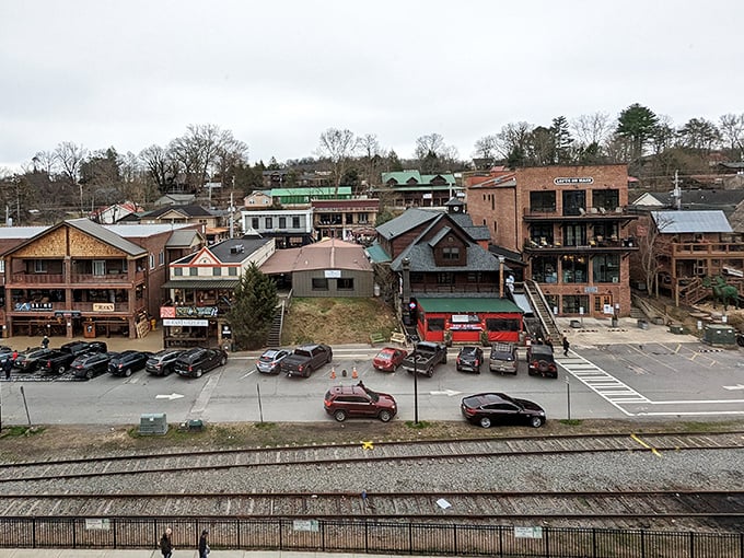 Wooden buildings and mountain views create the perfect backdrop for retirement living that feels like a vacation.