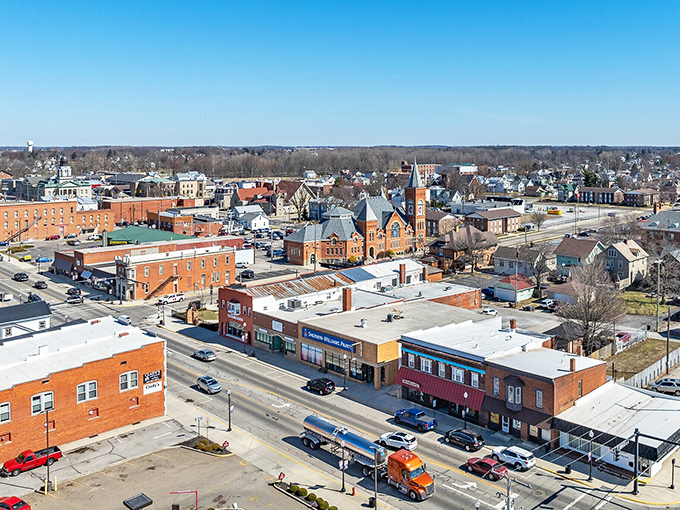 Bucyrus downtown stretches wide and welcoming, perfect for leisurely strolls between bratwurst festival preparations.