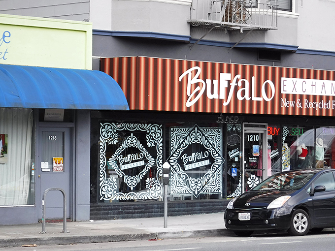 The artistic storefront design perfectly captures San Francisco's creative spirit and love for sustainable fashion finds.