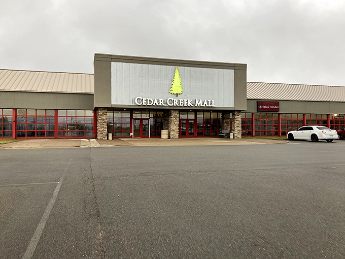 Cedar Creek Mall's welcoming entrance promises climate-controlled comfort for serious shopping sessions ahead.