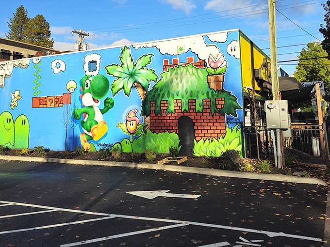 That colorful wall art hits different when you're holding a toasted sub masterpiece. 