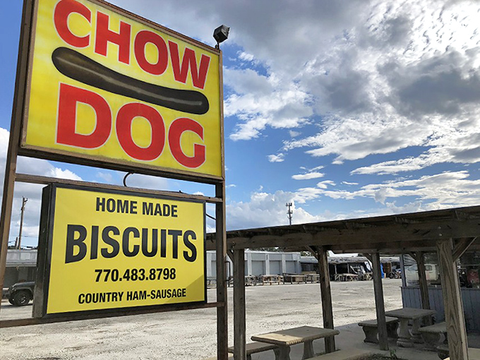 Nothing says "authentic roadside dining" quite like weathered wood and honest outdoor seating.