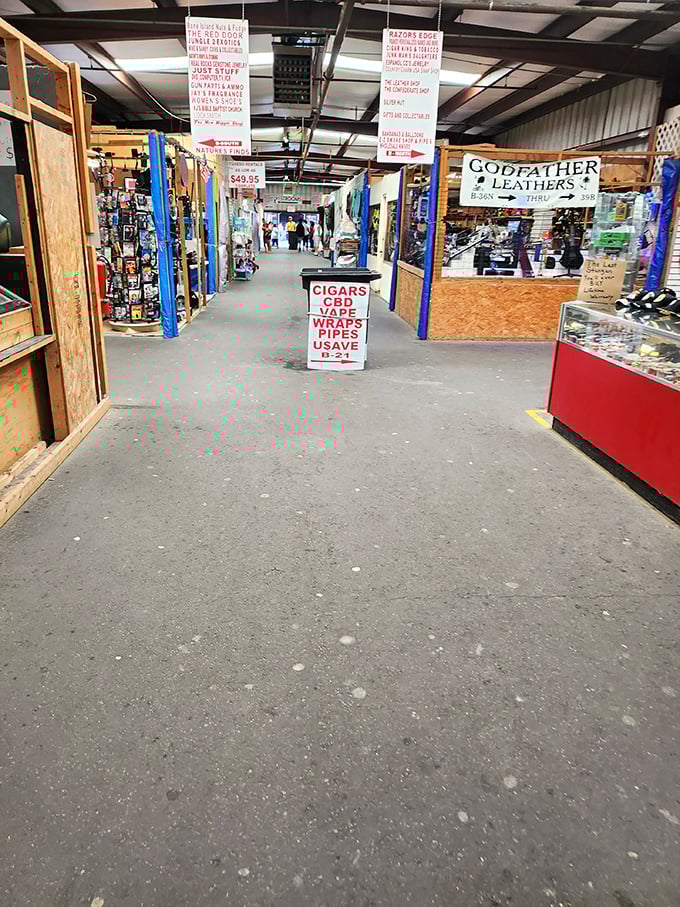 Retail therapy meets industrial chic. The wide aisles of Coastal Carolina Flea Market invite serious browsers to lose track of time.
