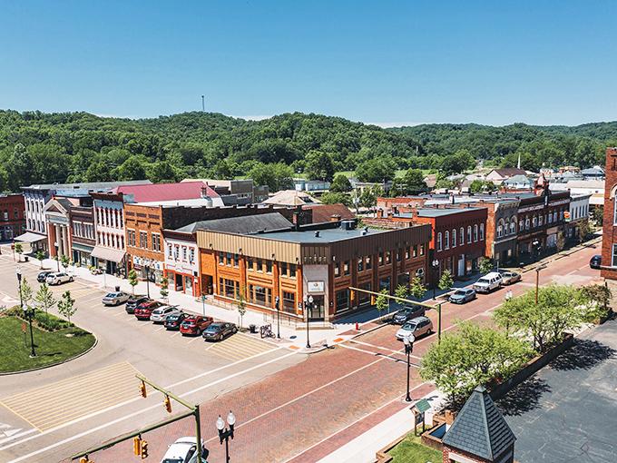 Sunlight plays across Coshocton's vintage storefronts, where retirement dollars stretch like taffy at an old-fashioned county fair.